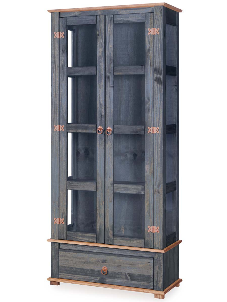 Cristaleira de Madeira 02 Portas 01 Gaveta Lateral Vidro 182 x 80 x 37 ...